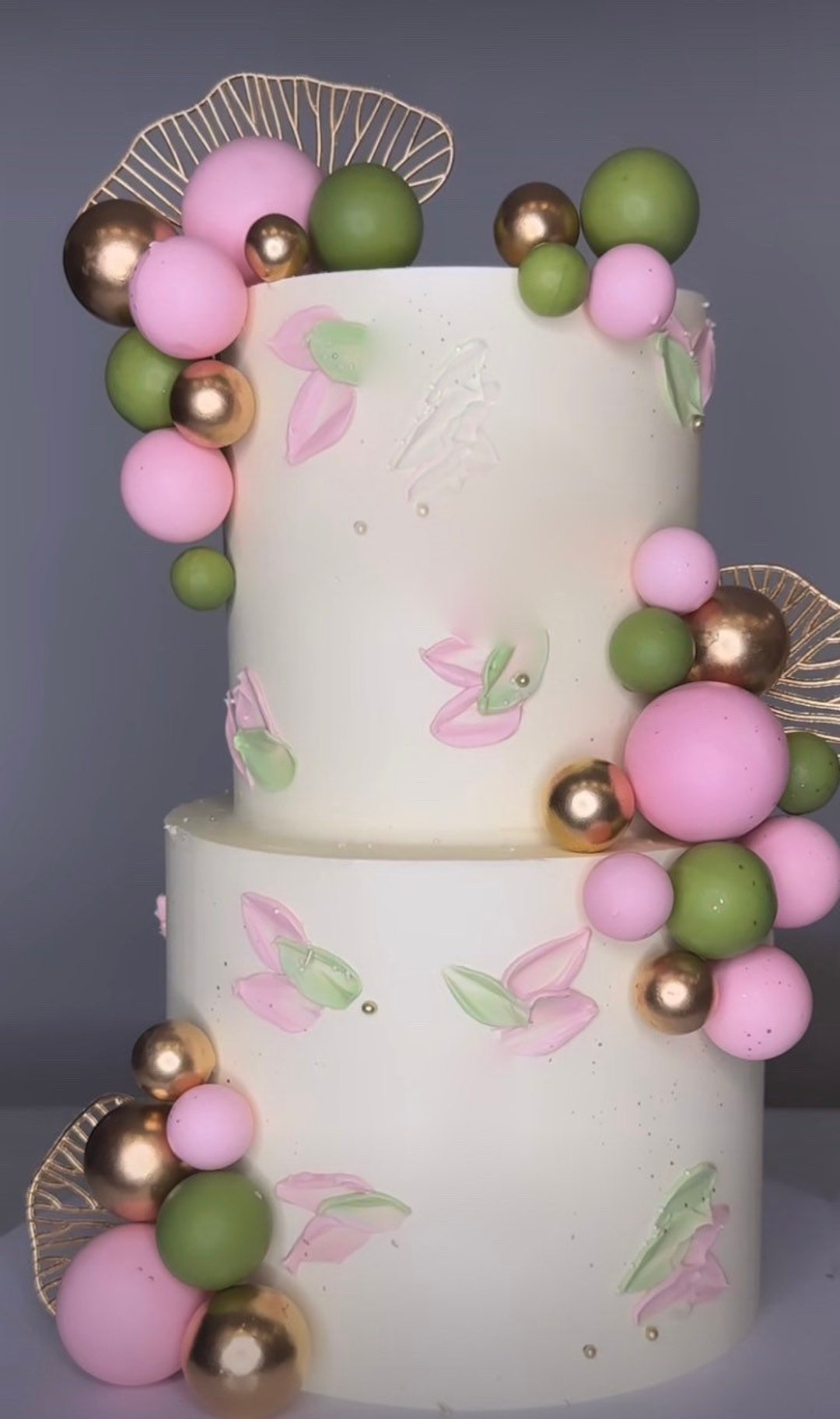 10/20 Pink Olive Green Gold Ball Ginkgo Leaf Topper DIY Cake Topper ...