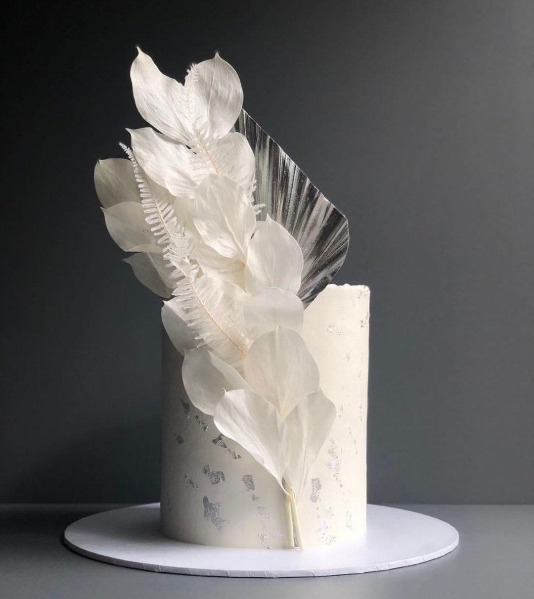 Silver Dried Spear Palm White Large Leaf Ruscus Fern Arrangement Flower ...