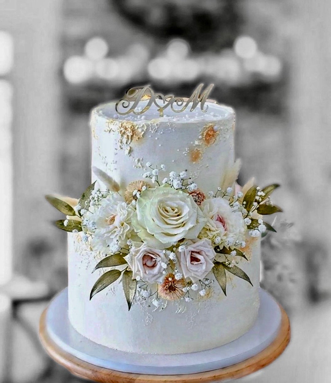 Artificial Pastel Rose Gypsophila Cake Arrangement - Floral Cake Topper ...