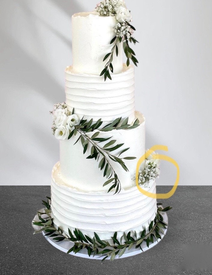 Artificial Green Olive Branch Leaf Gypsophila White Rose Garland Cake ...