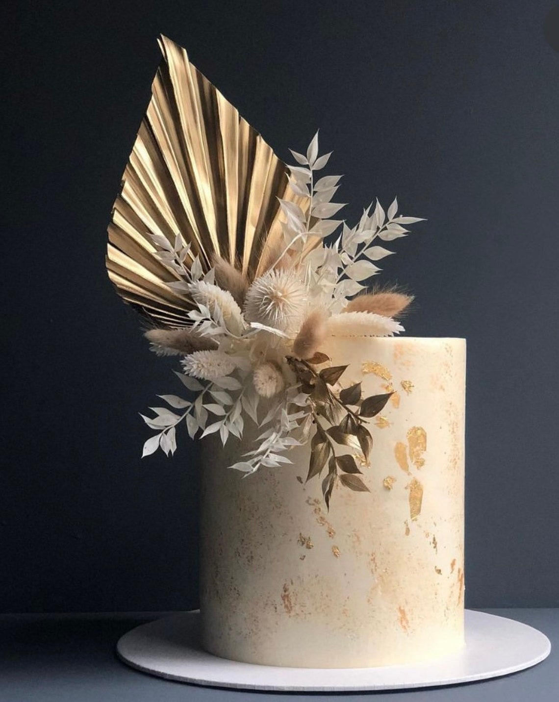 Gold Dried Spear Palm Ruscus Flower Cake Arrangement Flower Cake Topper ...