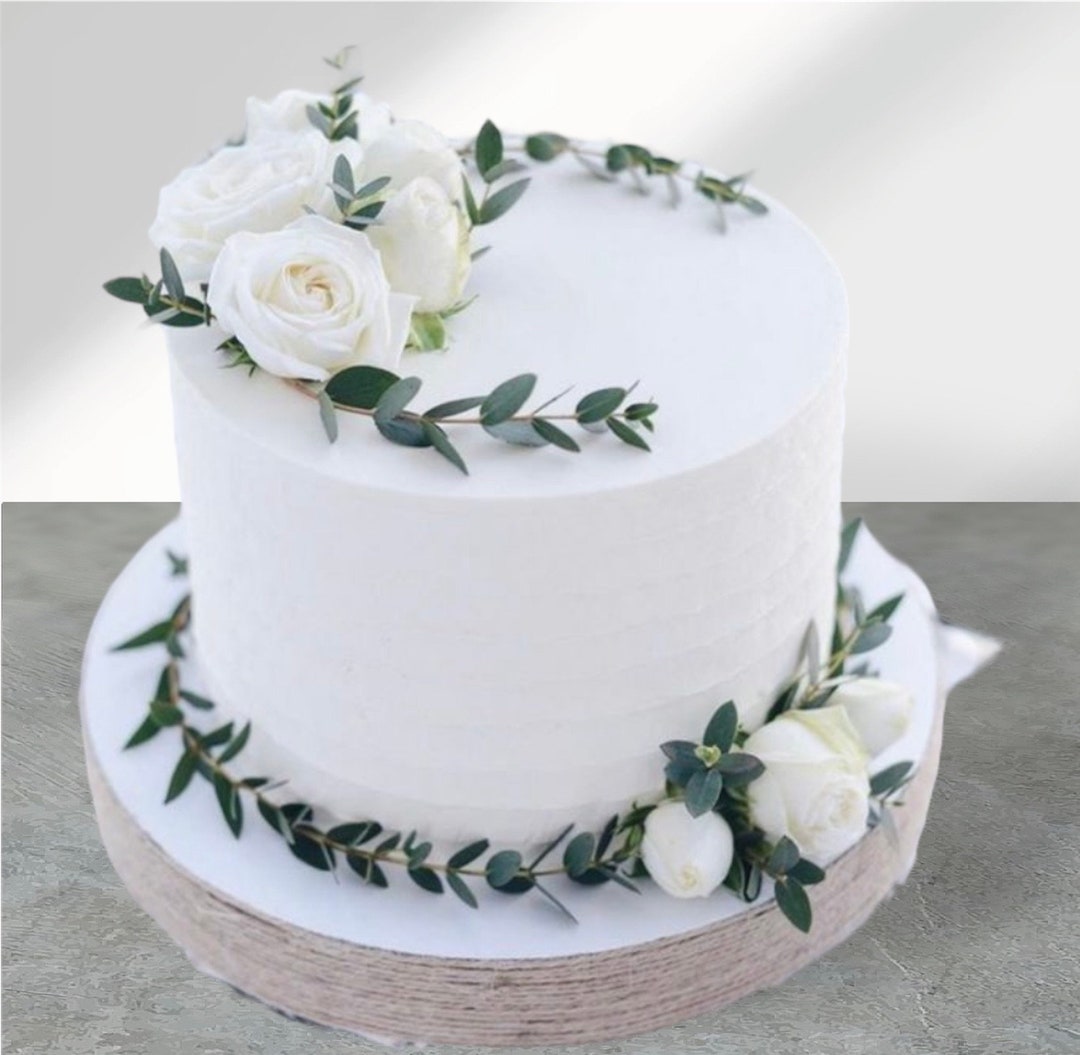 Preserved Eucalyptus Greenery Garland White Rose Arrangement Cake Decor ...