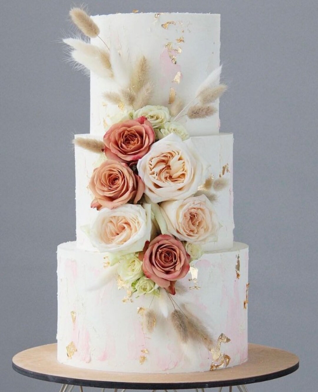 Artificial Earth Tone Rose Natural Bunny Tail Cake Decor Floral Cake ...