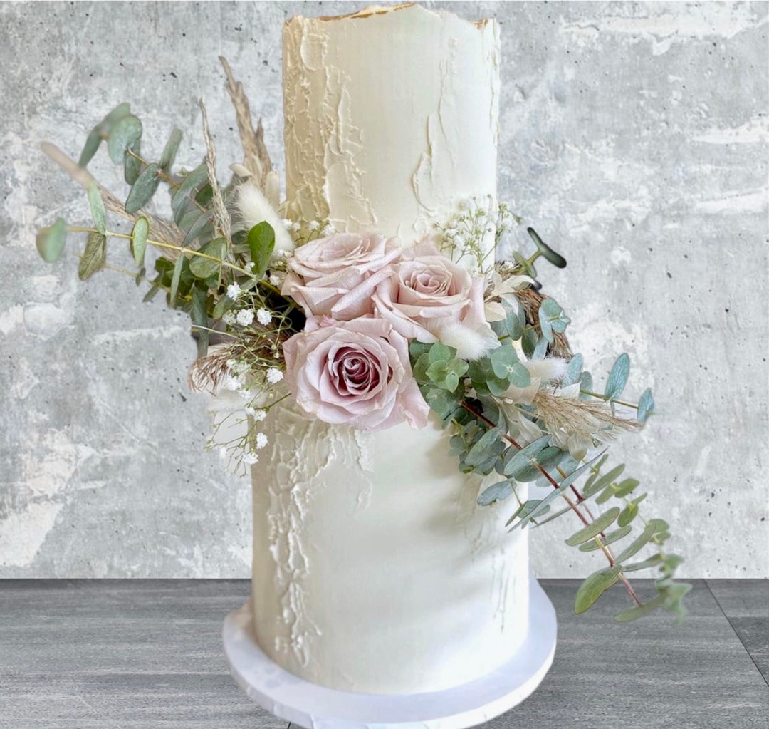 Artificial Light Pink Rose Gypsophila Eucalyptus Greenery Cake Decor ...