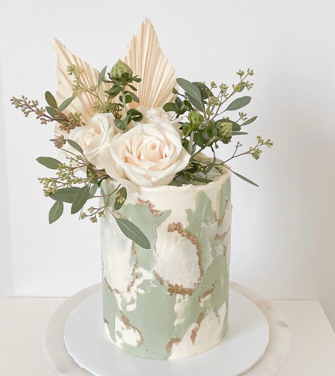 Ivory Rose Dried Spear Palm Flower Cake Arrangement Flower Cake Topper ...