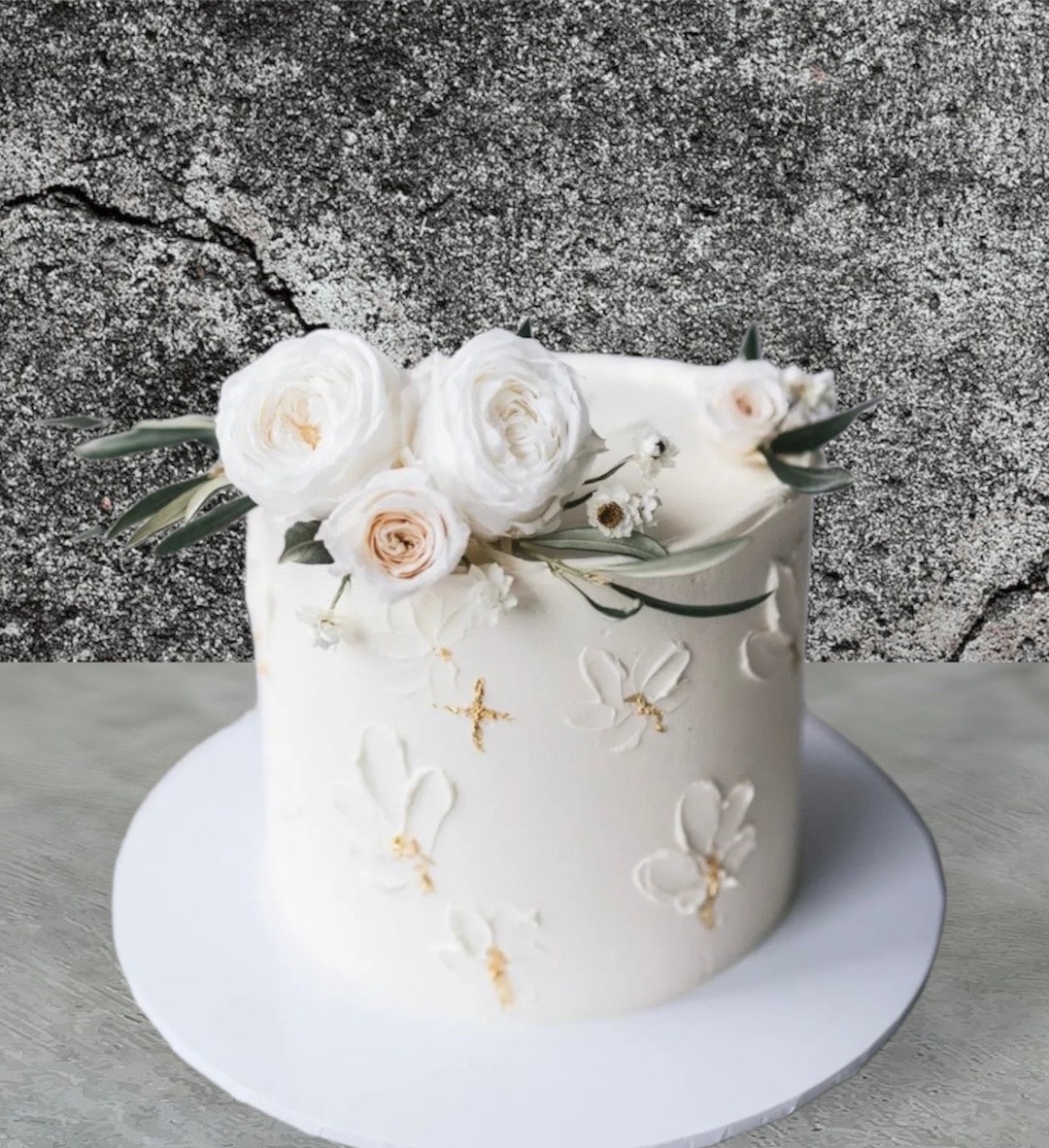 Artificial Green Olive Branch Leaf Gypsophila White Rose Garland Cake ...