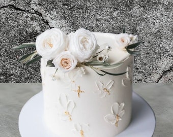 Artificial Gold Leaf White Rose Orchid Gypsophila Vertical Cake Decor ...