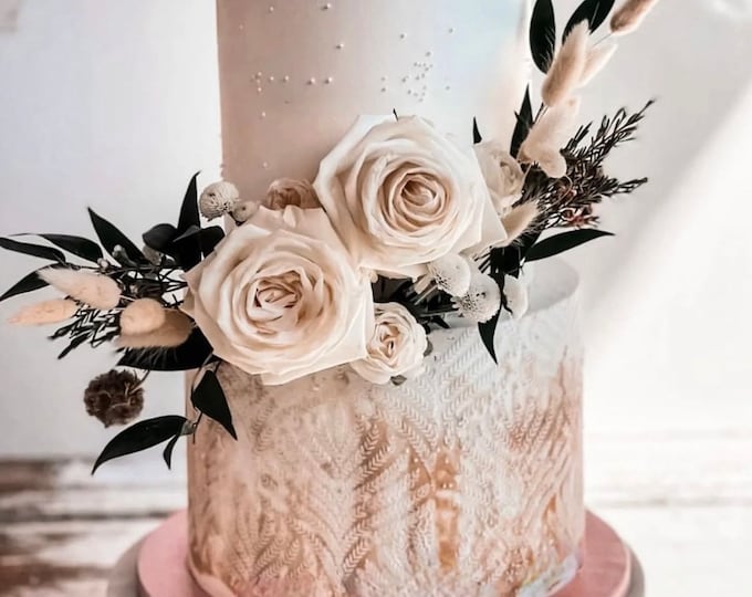 Artificial Pink Mauve Dusty Pink Rose Gold Spear Palm Garland Cake ...