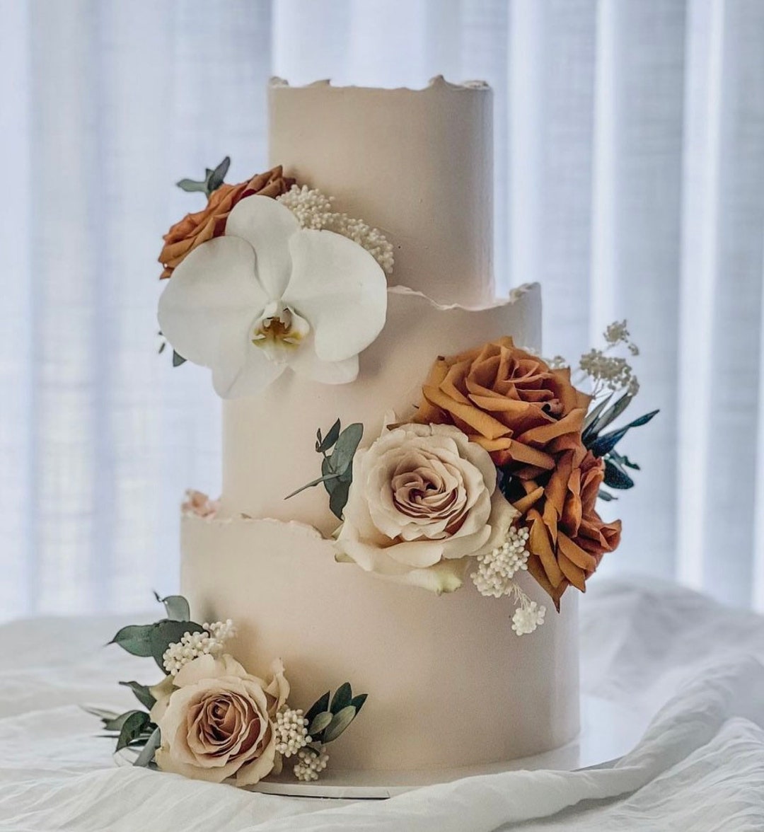 Artificial Rustic Orange and Latte Rose Eucalyptus Cake Decor Floral ...