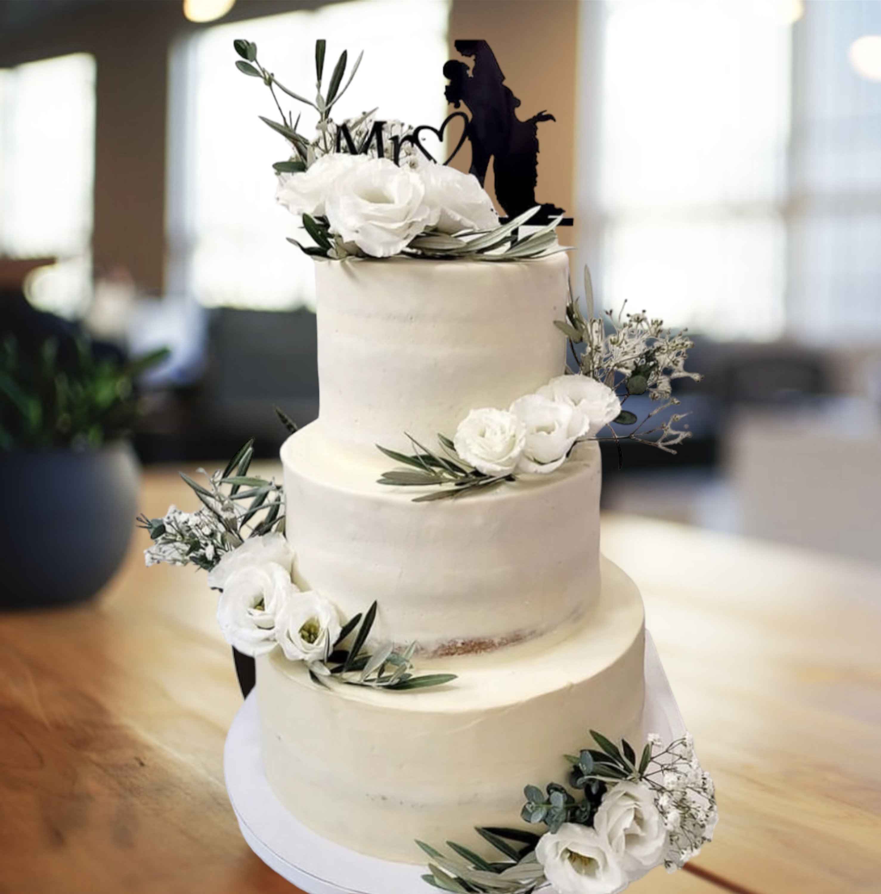 Artificial Green Olive Branch Leaf Gypsophila White Rose Garland Cake ...