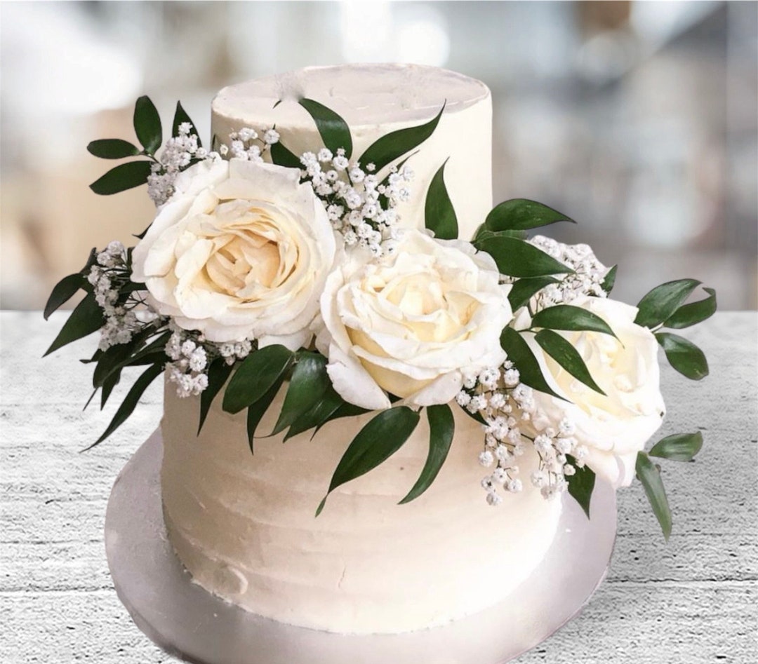 Artificial Rose Green Leaf Gypsophila Garland Cake Decor - Floral Cake ...
