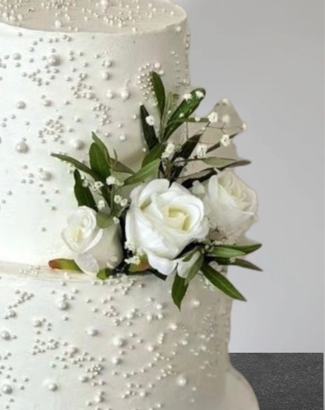 Artificial White Rose Olive Greenery Gypsophila Cake Arrangement Decor ...