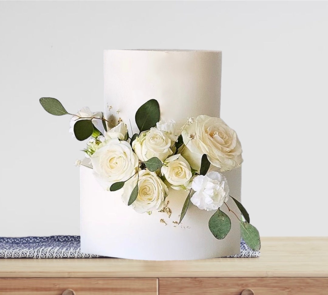 Artificial Ivory Rose Preserved Eucalyptus Cake Arrangement Decor ...