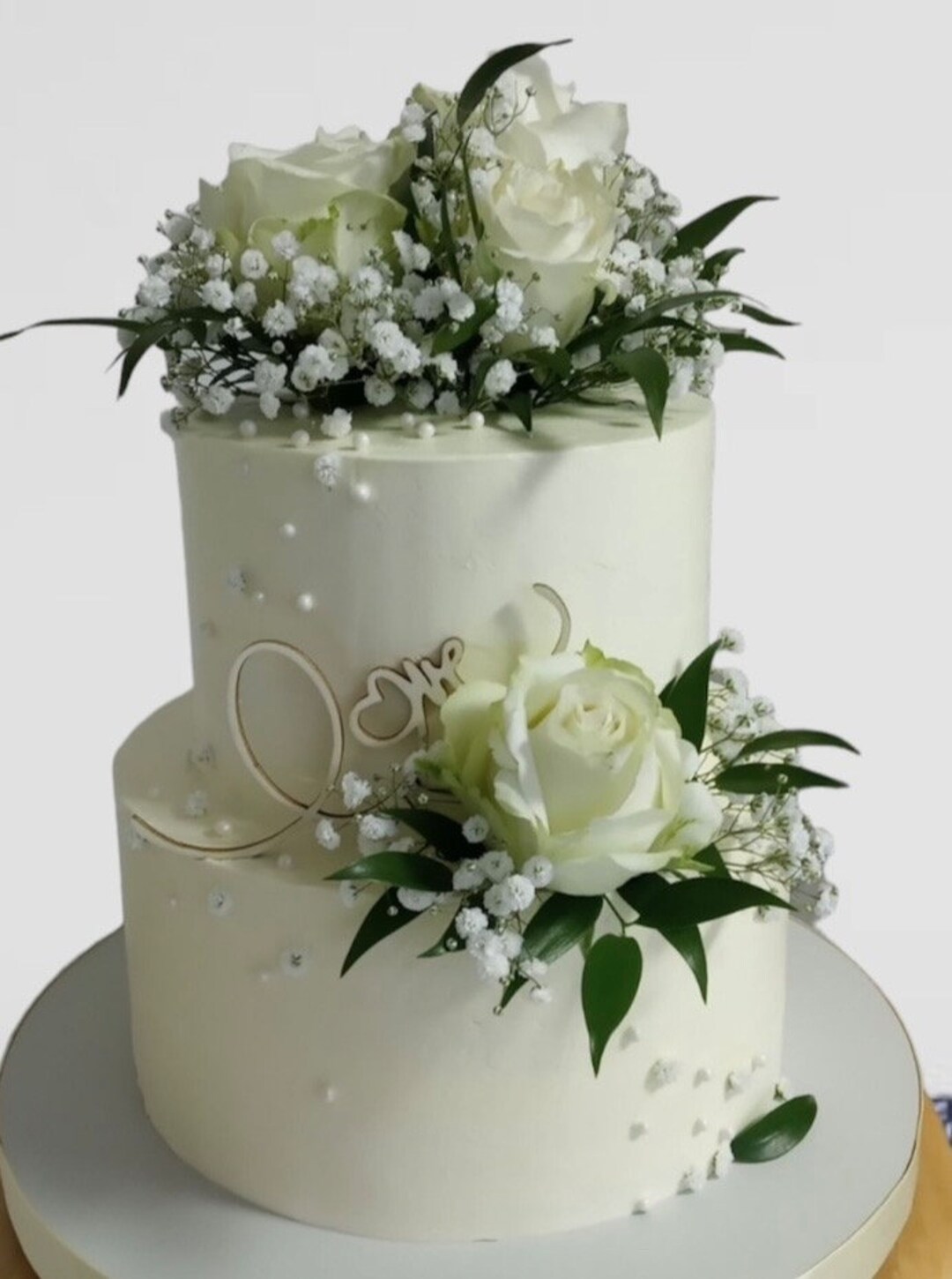 Artificial White off Rose Gypsophila Ruscus Greenery Cake Decor - DIY ...