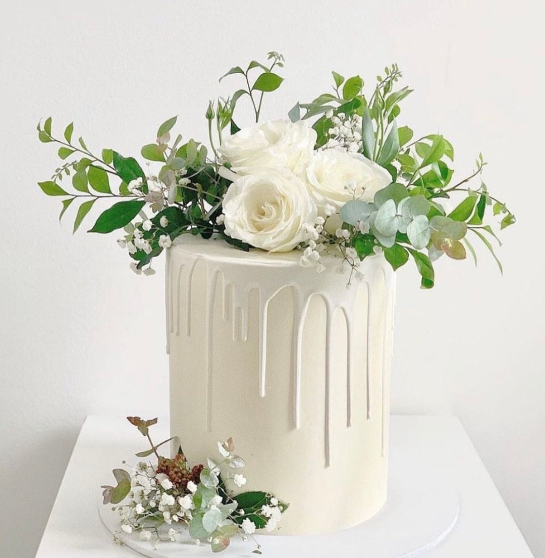 Artificial White Rose Gypsophila Eucalyptus Cake Decor - DIY Cake Decor ...