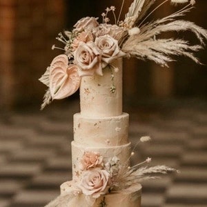 Natural Pampas Artificial Rose Anthurium Flower Cake Arrangement Floral ...