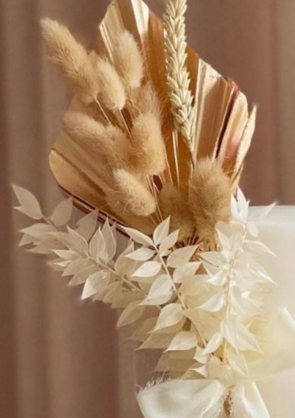 Gold Dried Spear Palm Bunny Tail Ruscus Arrangement Flower Cake Topper ...