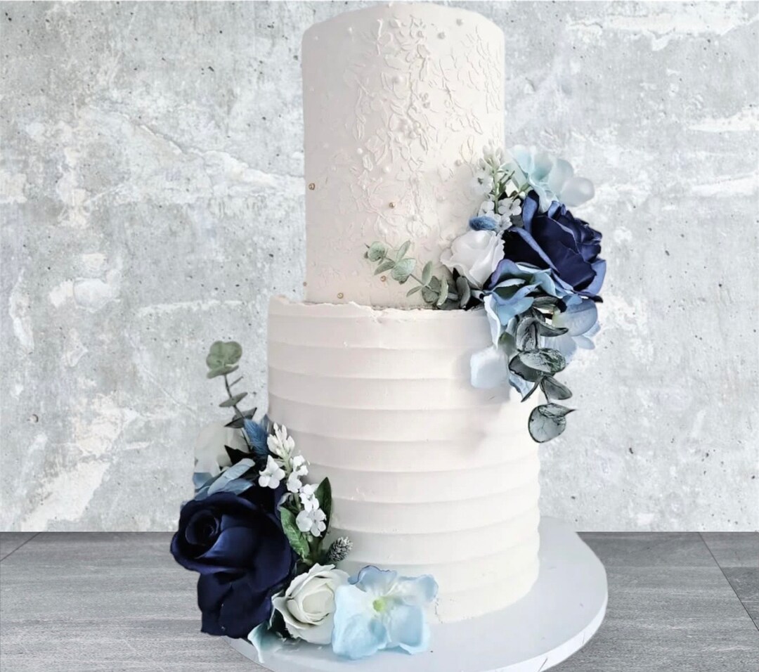 Artificial Blue Rose Greenery Blue Hydrangea Cake Arrangement Decor DIY Cake Decor Floral Cake ...