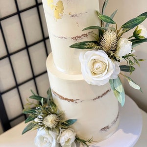 Artificial White Rose Greenery White Thistle Cake Decor - DIY Cake ...