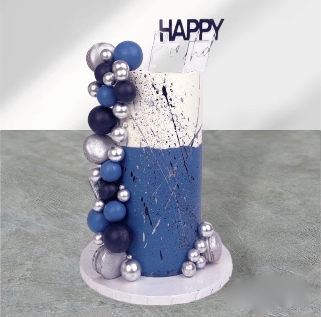 10/20 Navy Blue Silver Ball Topper DIY Cake Topper Birthday Cake Decor ...