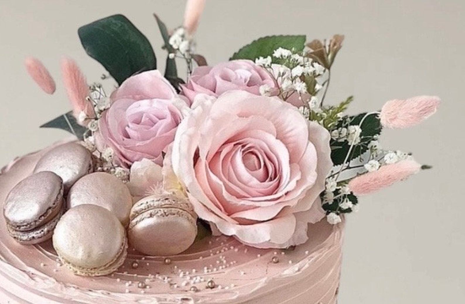 Artificial Pink Rose Gypsophila Eucalyptus Cake Decor - DIY Cake Decor ...