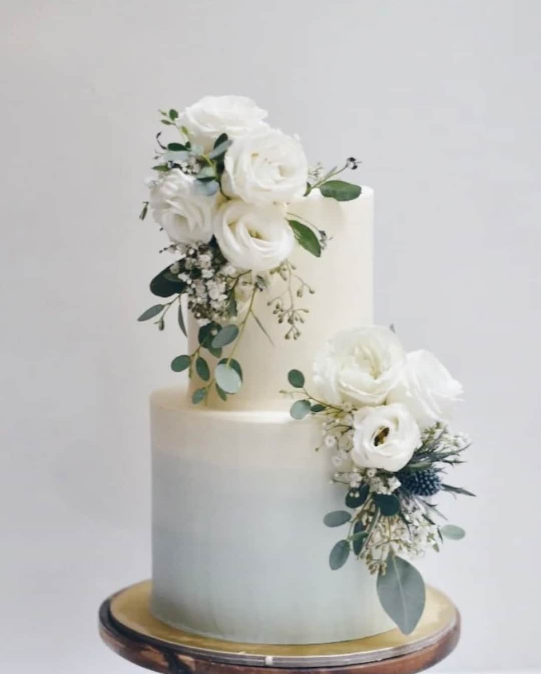 Artificial White Rose Greenery Blue Thistle Cake Decor - DIY Cake Decor ...