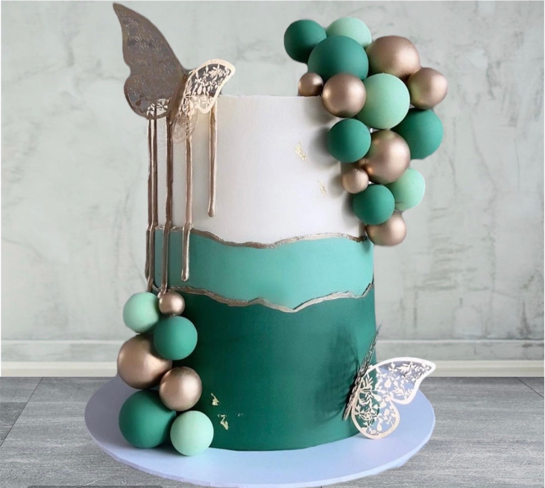 10/20 Green Gold Ball Butterfly Topper DIY Cake Topper Birthday Cake ...