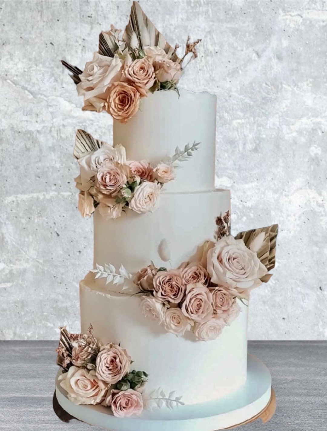 Gold Dried Spear Palm Pink Rose Flower Cake Arrangement Flower Cake ...