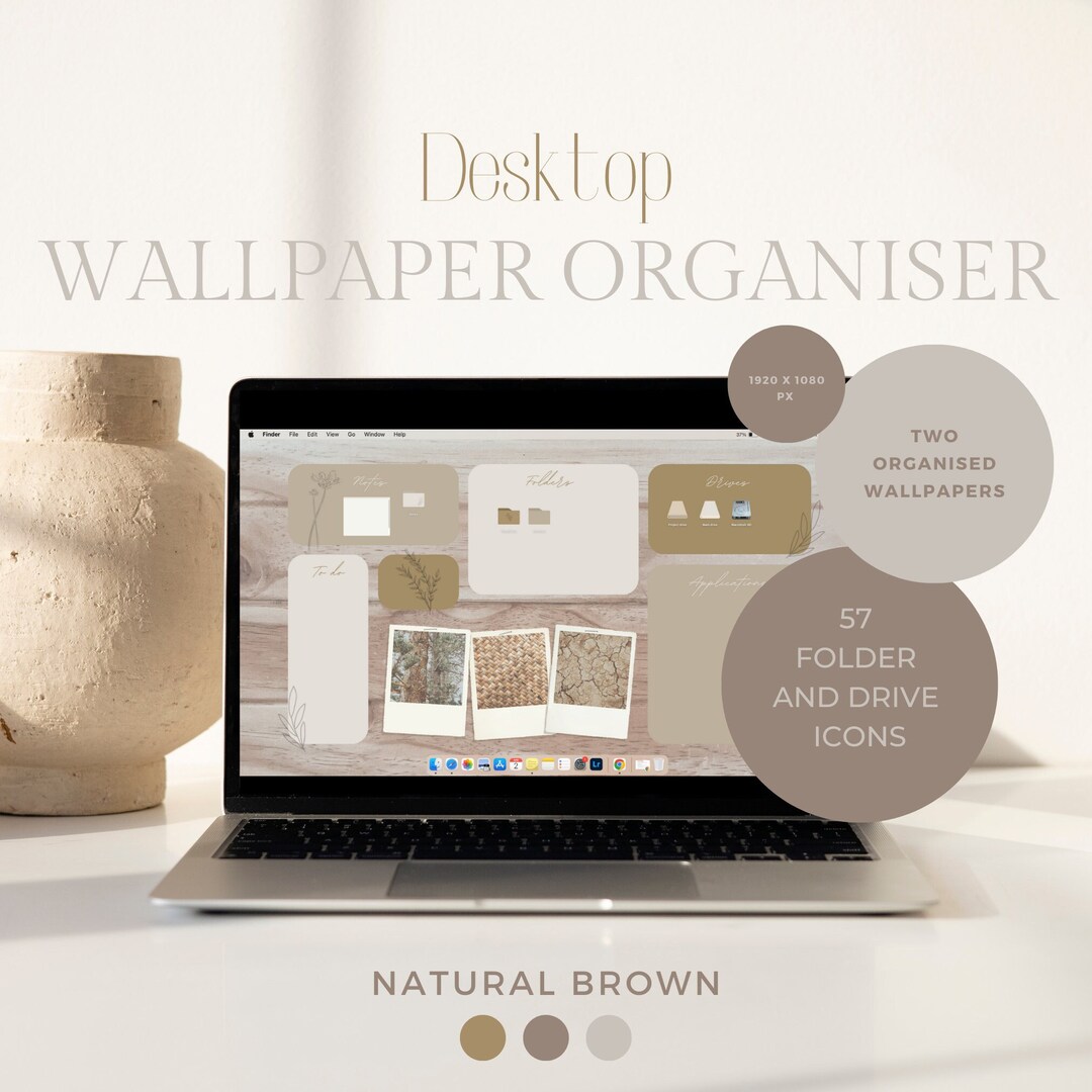 Desktop Organiser Wallpaper With Folders Natural Brown Theme - Etsy