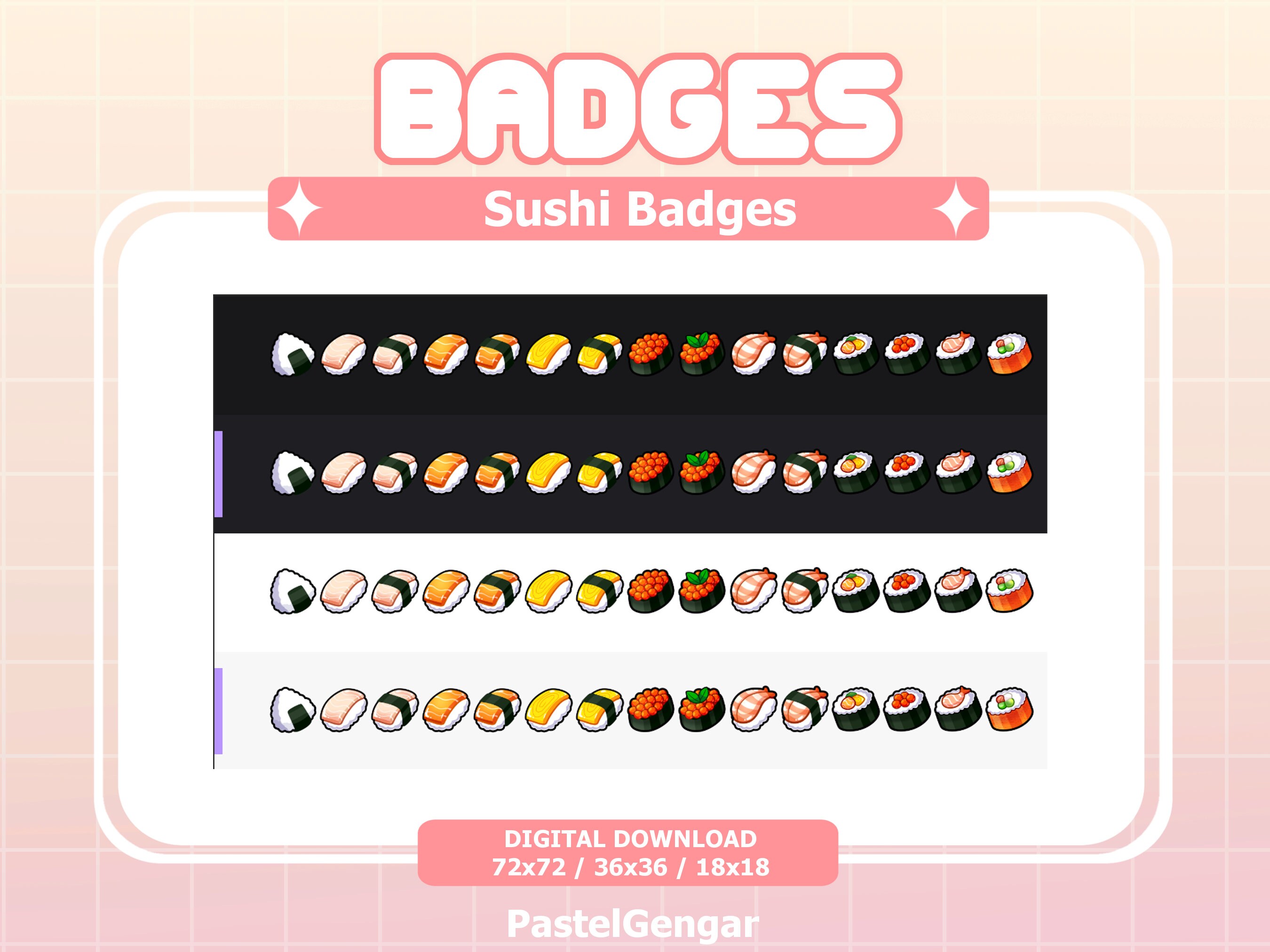 15 Sushi Roll Badges: Twitch Streamers, Discord, Youtube, Kick, Tiktok ...