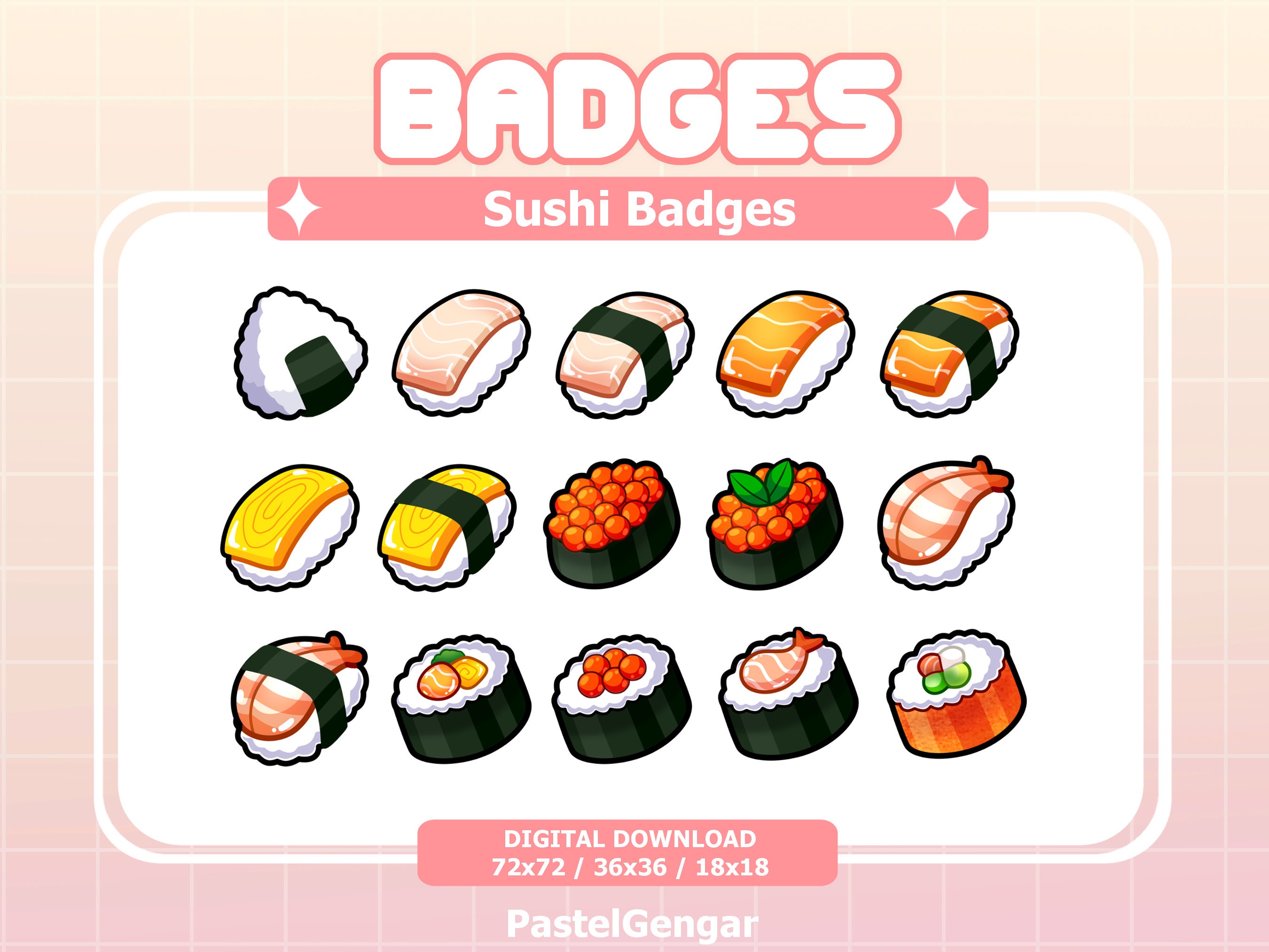 15 Sushi Roll Badges: Twitch Streamers, Discord, Youtube, Kick, Tiktok ...