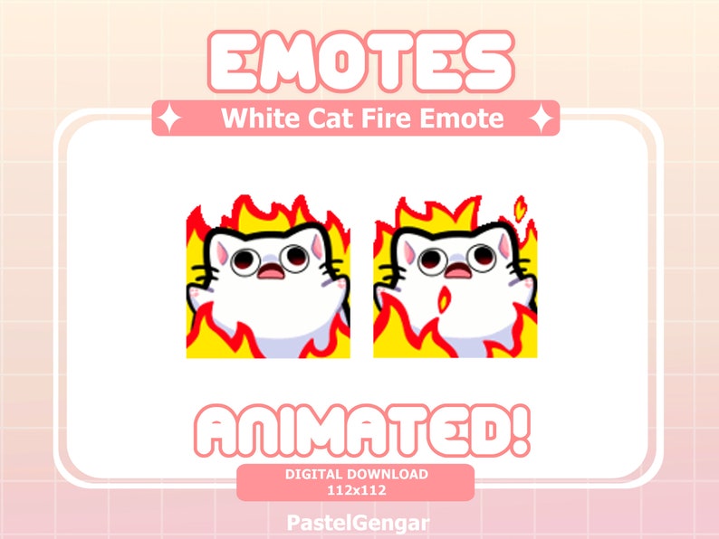 Animated White Cat this is Fine Emote for Twitch Streamers, Discord ...