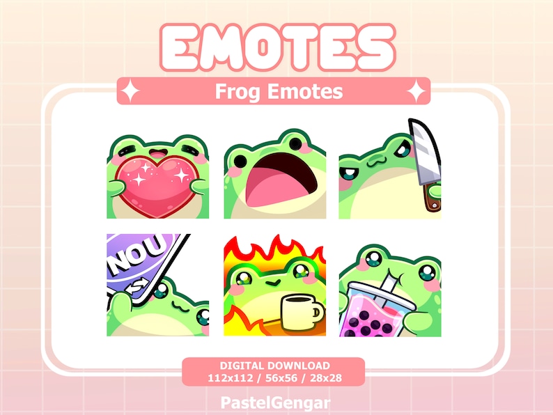 Frog Emotes for Twitch Streamers, Discord, Youtube Cute, Kawaii, Frog ...
