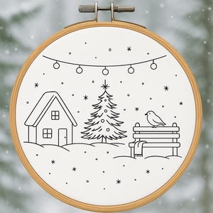 Winter Scene Hand Embroidery Pattern: Christmas Cabin Design (digital ...