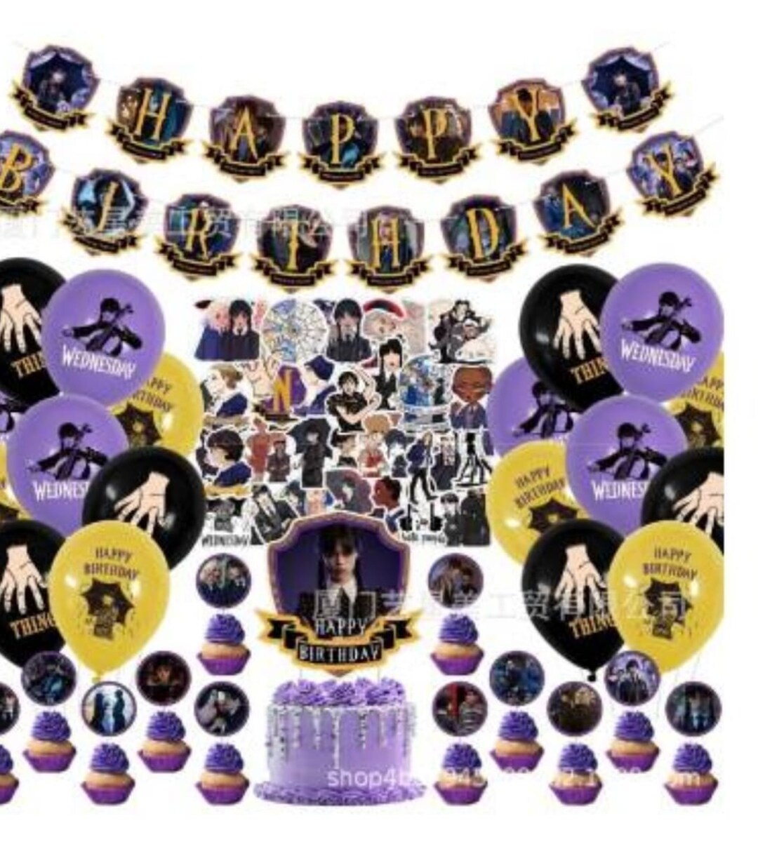 Wednesday Addams Cartoon Movie Happy Birthday Supplies Kit Birthday ...