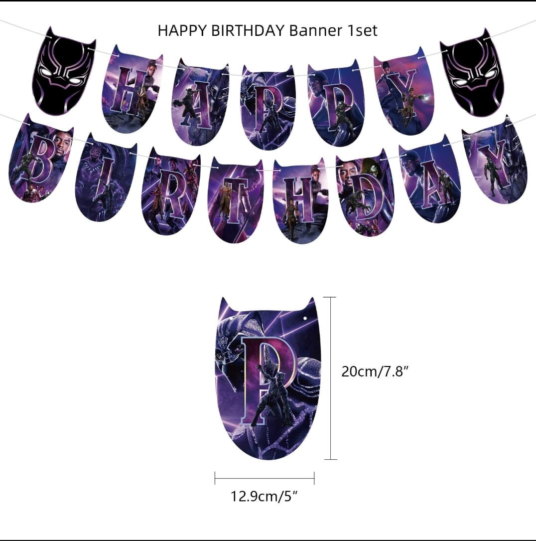 Black Panther Wakanda Forever Happy Birthday Supplies Set Birthday Cake ...