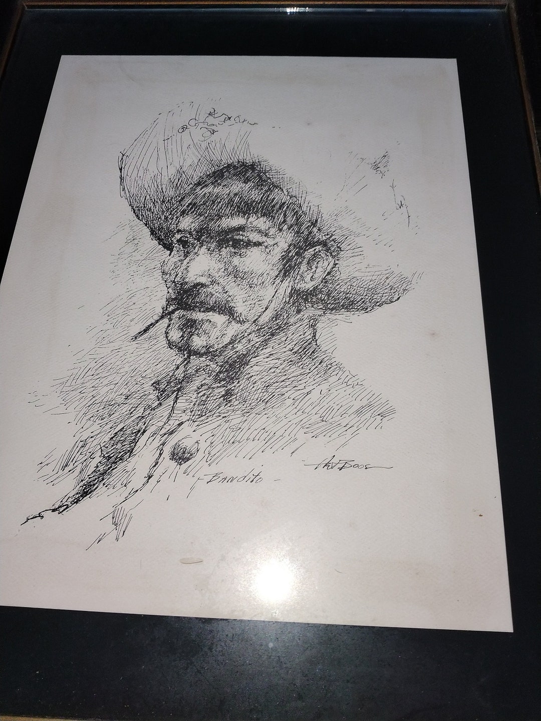 Pen Line Drawing Titled bandito Sketch by Arthur - Etsy