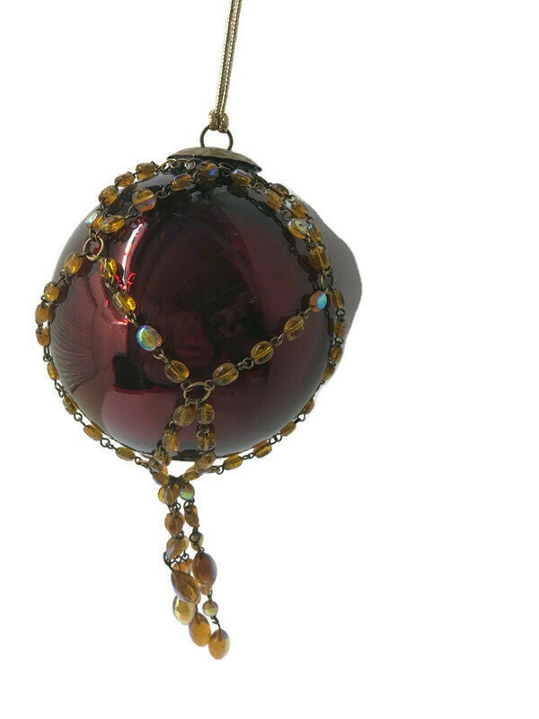 Antique German Kugel 3.5 Beaded Maroon Red Round | Etsy
