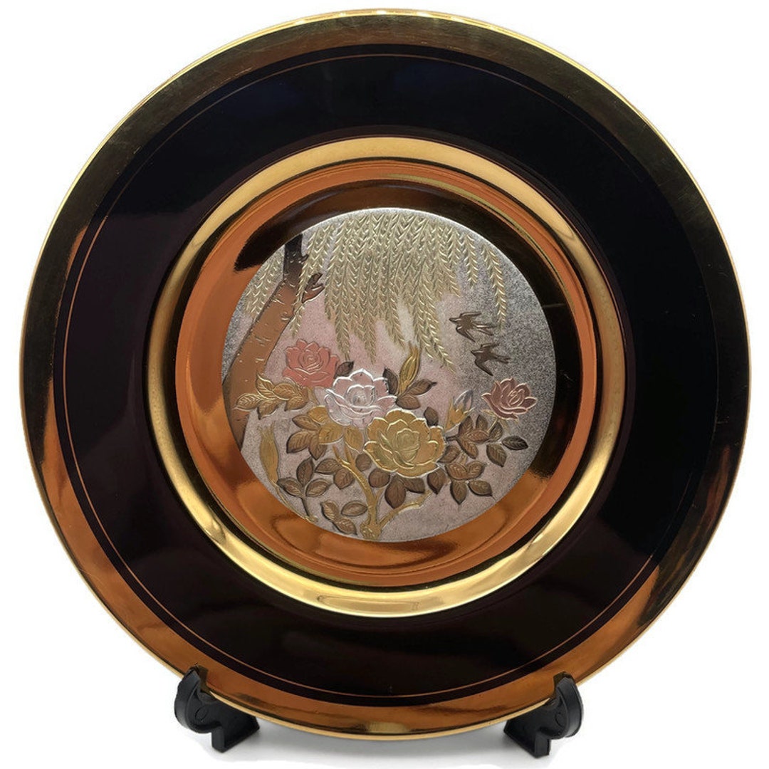 The Art of Chokin 24k Gold Edge Small Plate Floral Japanese - Etsy