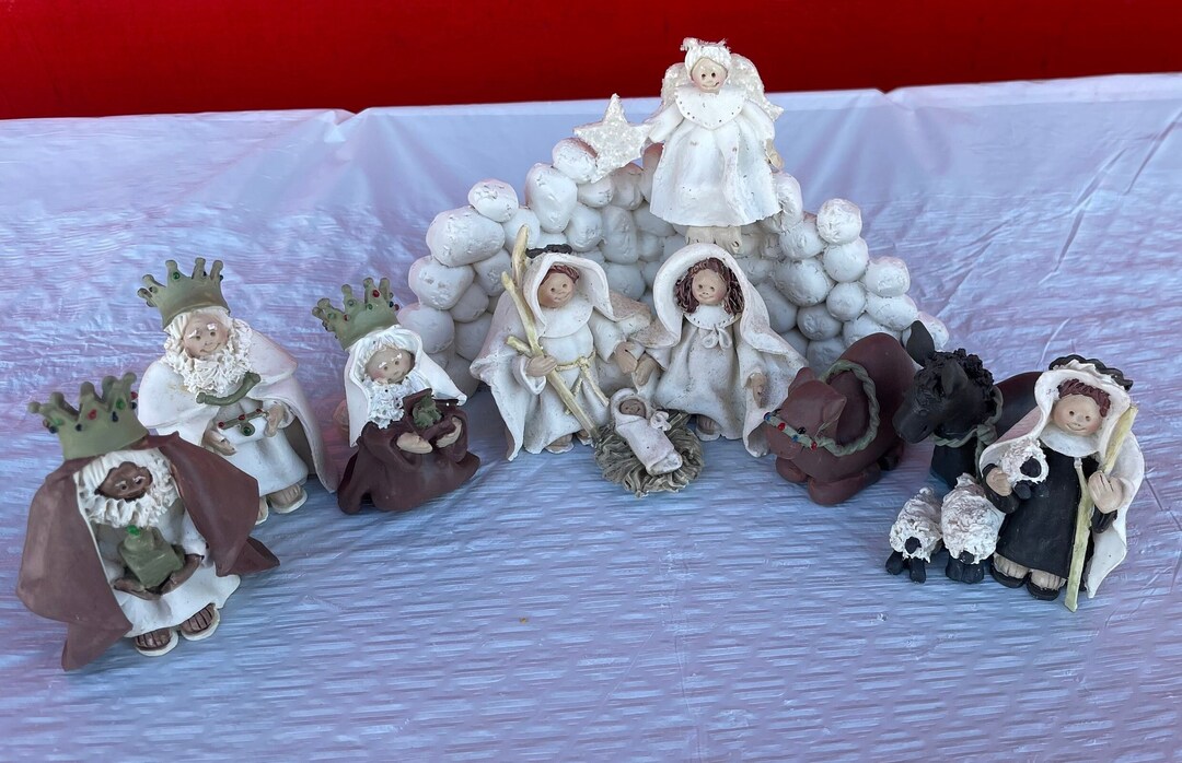 Nativity by Best Friends, Handcrafted Clay 13 Piece Set, Mary Joseph ...