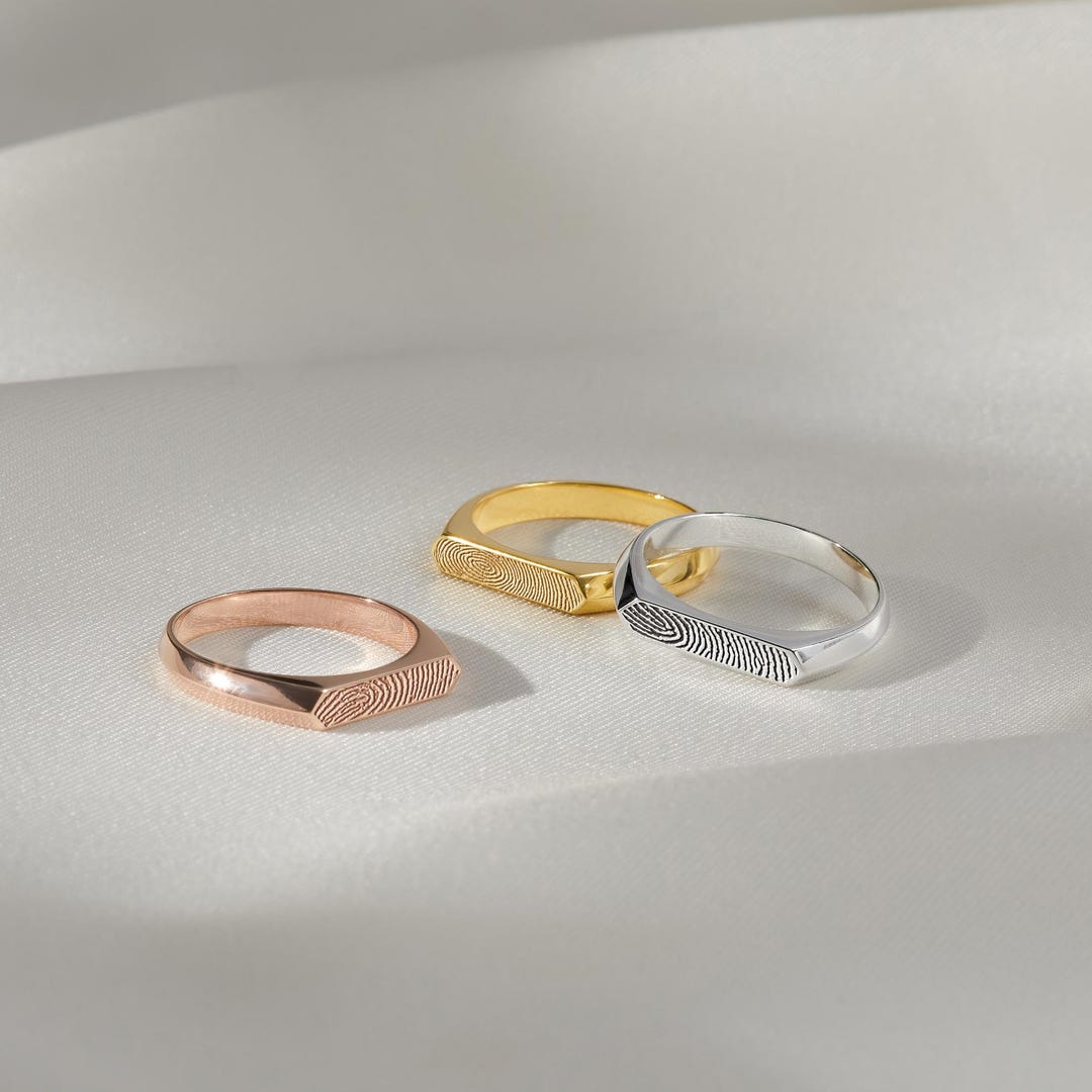 Custom Fingerprint Ring, Fingerprint Signet Ring, Memorial Jewelry Gift ...