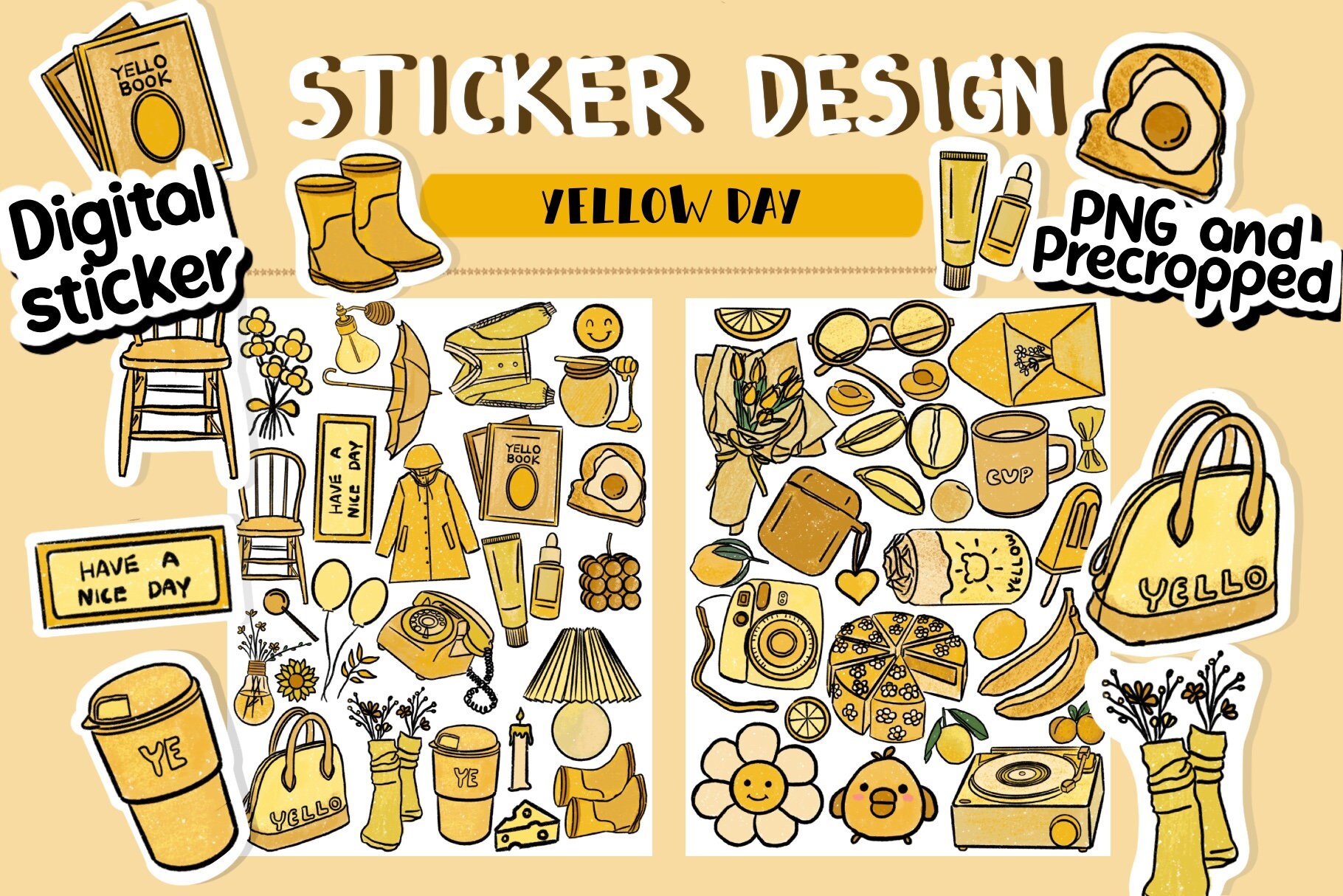 Yellow Day Digital Sticker for Any Purpose I PNG Digital - Etsy