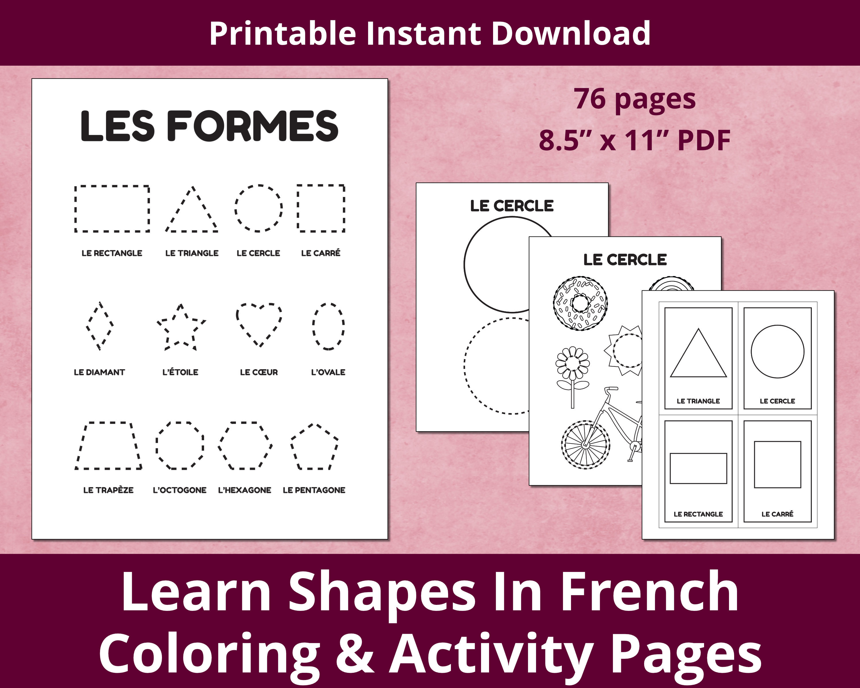 Printable French Shapes Tracing and Coloring Activity Pages | Etsy