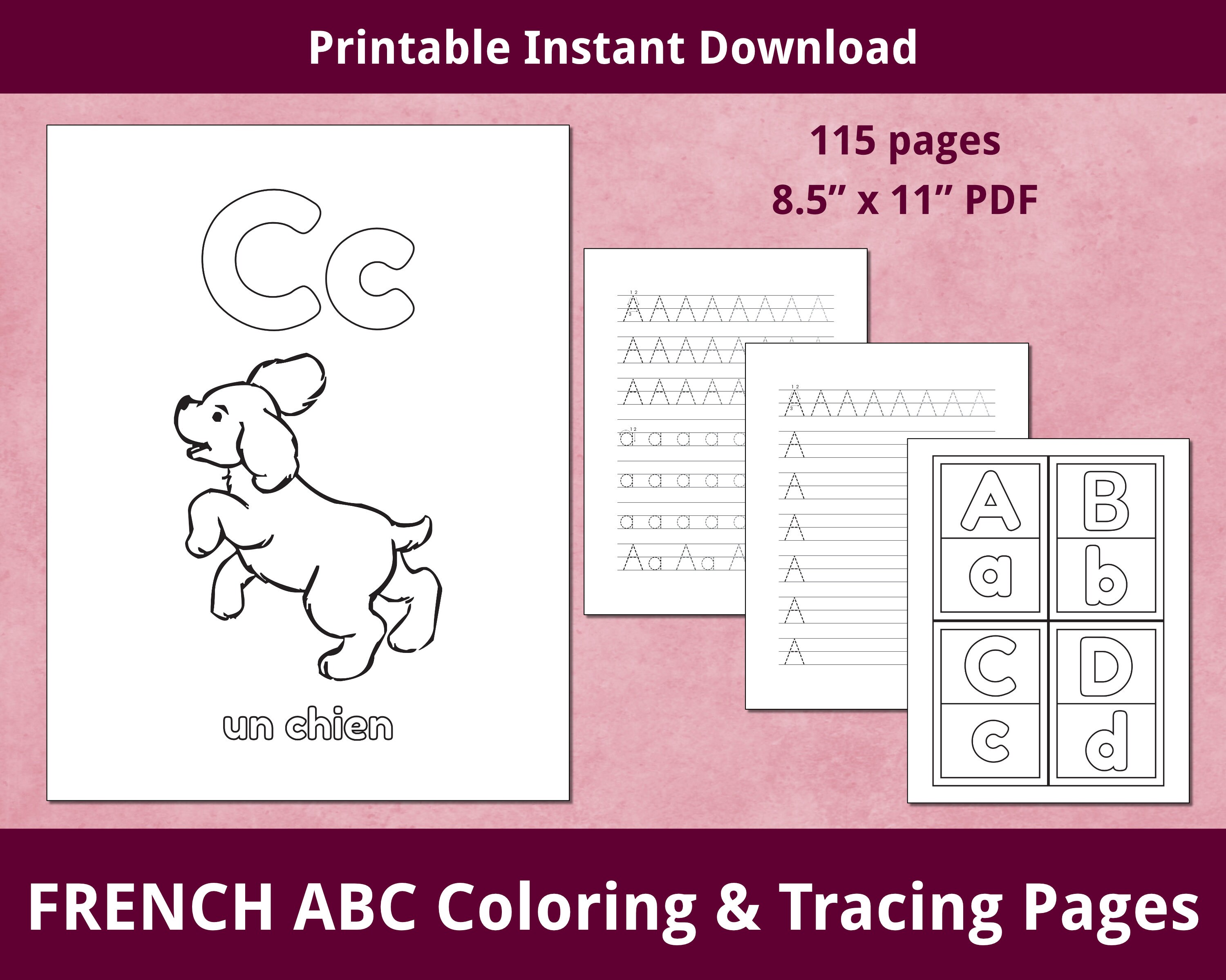 Printable French ABC Activity Coloring Pages For Kids Tracing | Etsy