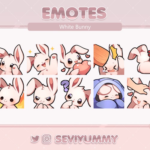 Cute White Bunny Emotes twitch/discord Kawaii Rabbit - Etsy
