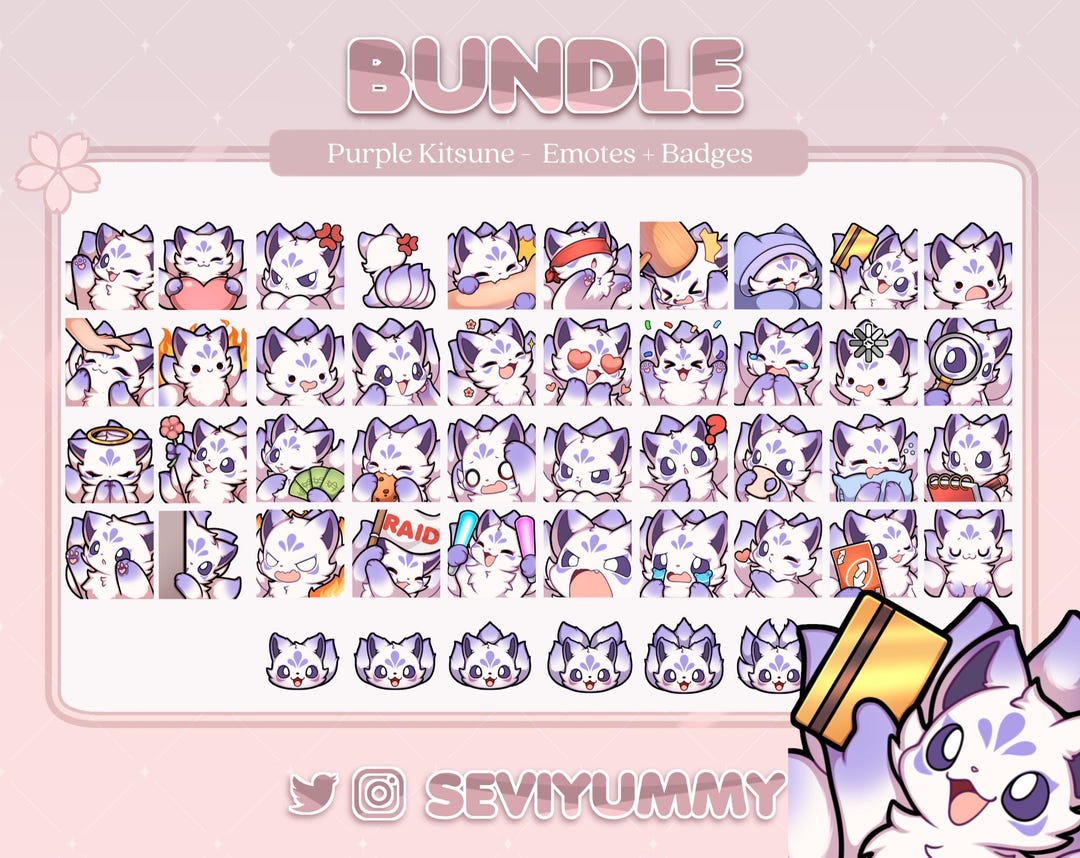 Purple Kitsune Bundle Pack - 40 Emotes & 6 Sub Badges (twitch/discord ...