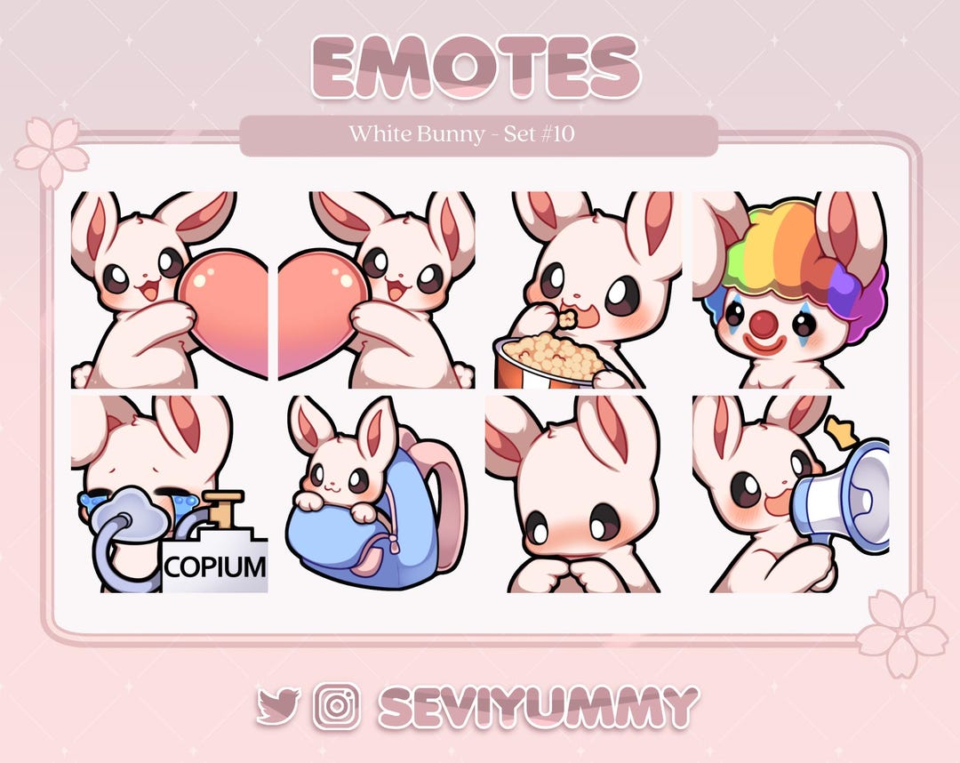 Set 10 White Bunny Emotes Twitch Discord Kawaii Rabbit Usagi Etsy