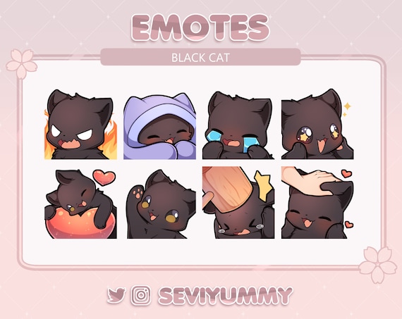 Lindo gato negro Emotes Twitch/Discord Kawaii Kitty - Etsy México