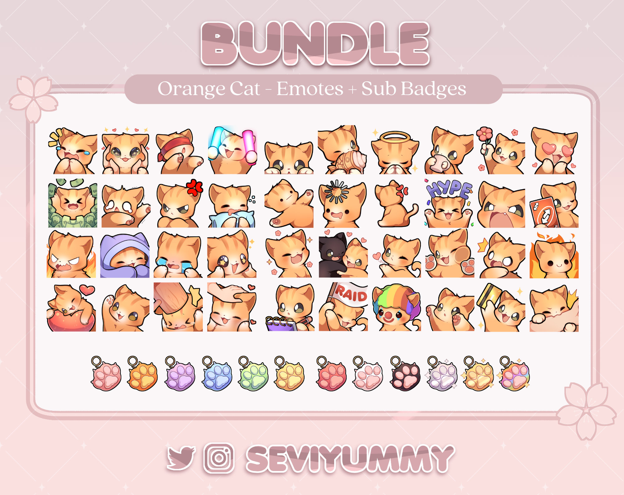 Orange Cat Bundle Pack - 40 Emotes & 12 Sub Badges (twitch/discord) - Etsy