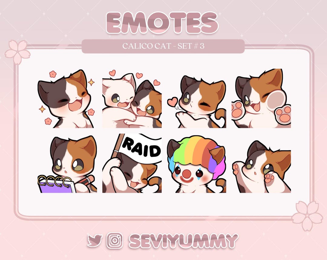 Set #3 Calico Cat Emotes (twitch/discord) - Kawaii - Kitty - Neko - Etsy